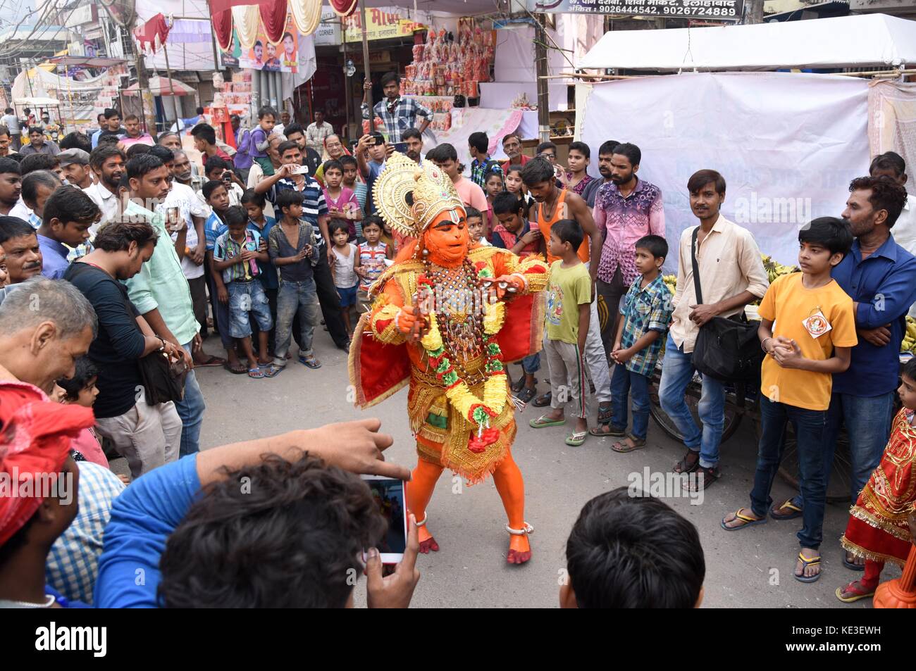 Allahabad, India. 18th Oct, 2017. An artist dressed as Lord Hanuman ...