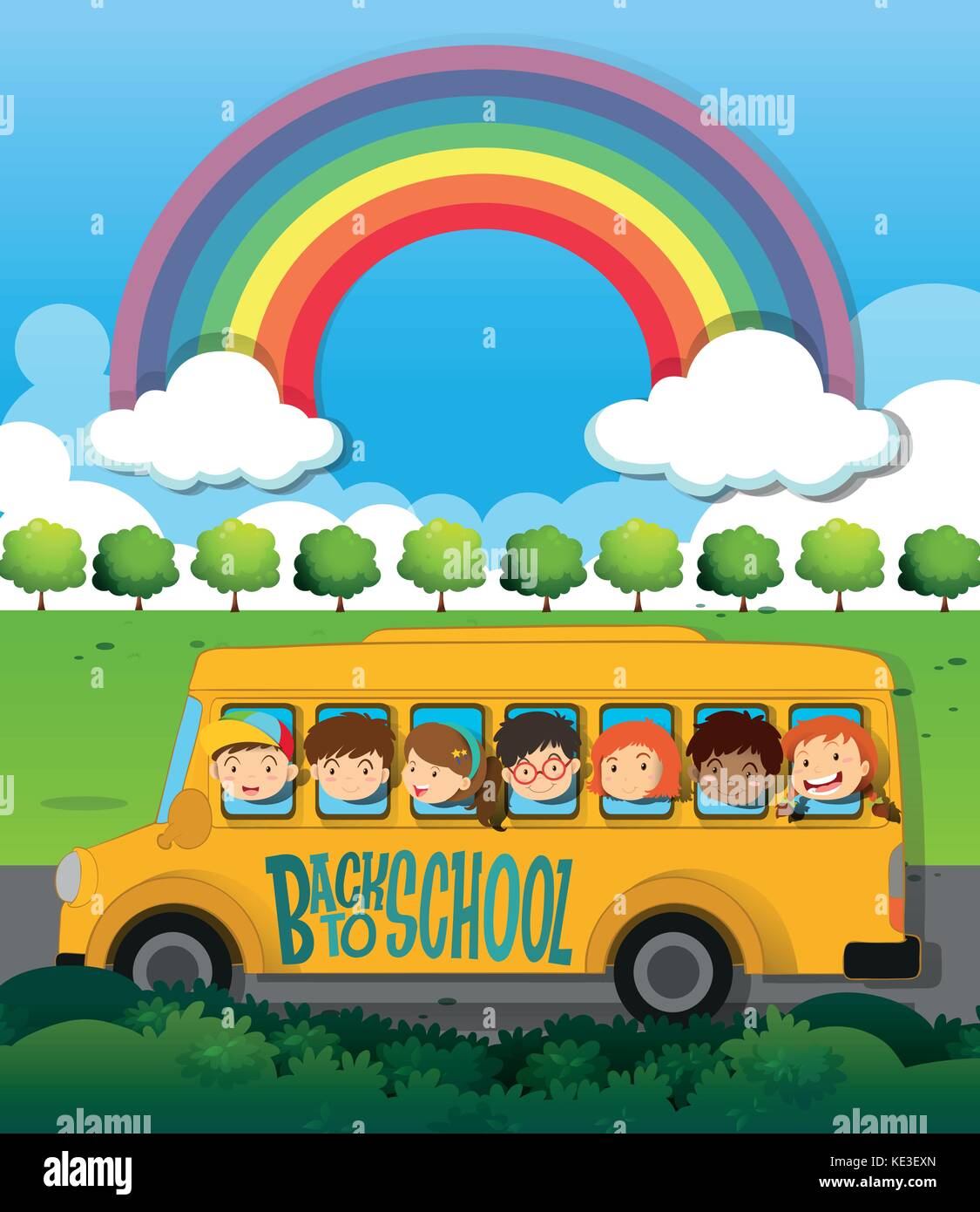 Children riding on school bus illustration Stock Vector Image & Art - Alamy