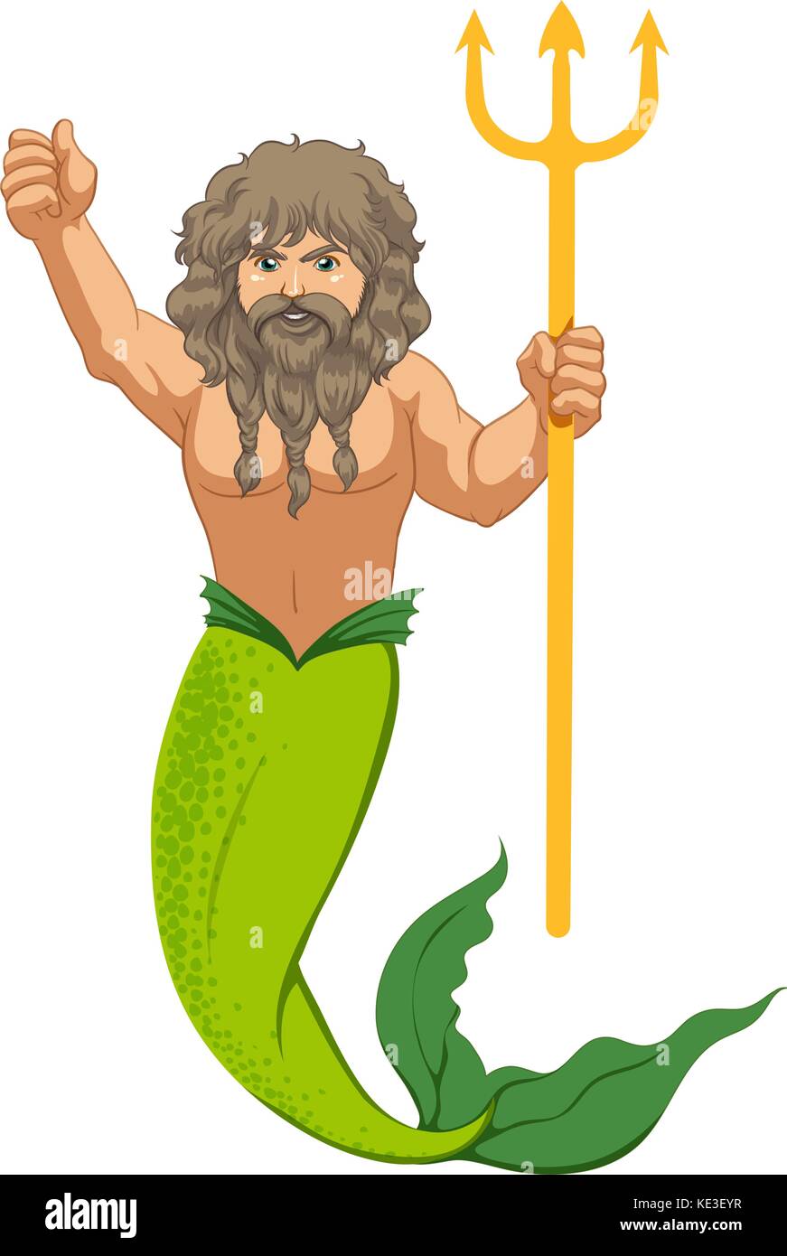 Male mermaid with the trident illustration Stock Vector Image & Art - Alamy