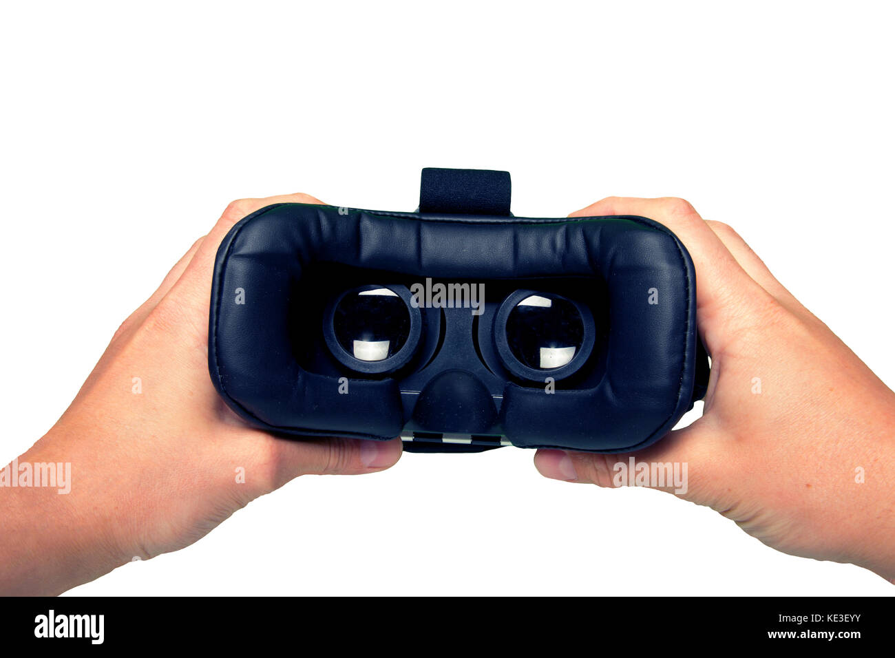 Hands of man holding virtual reality goggles. Flat lay . Stock Image ...