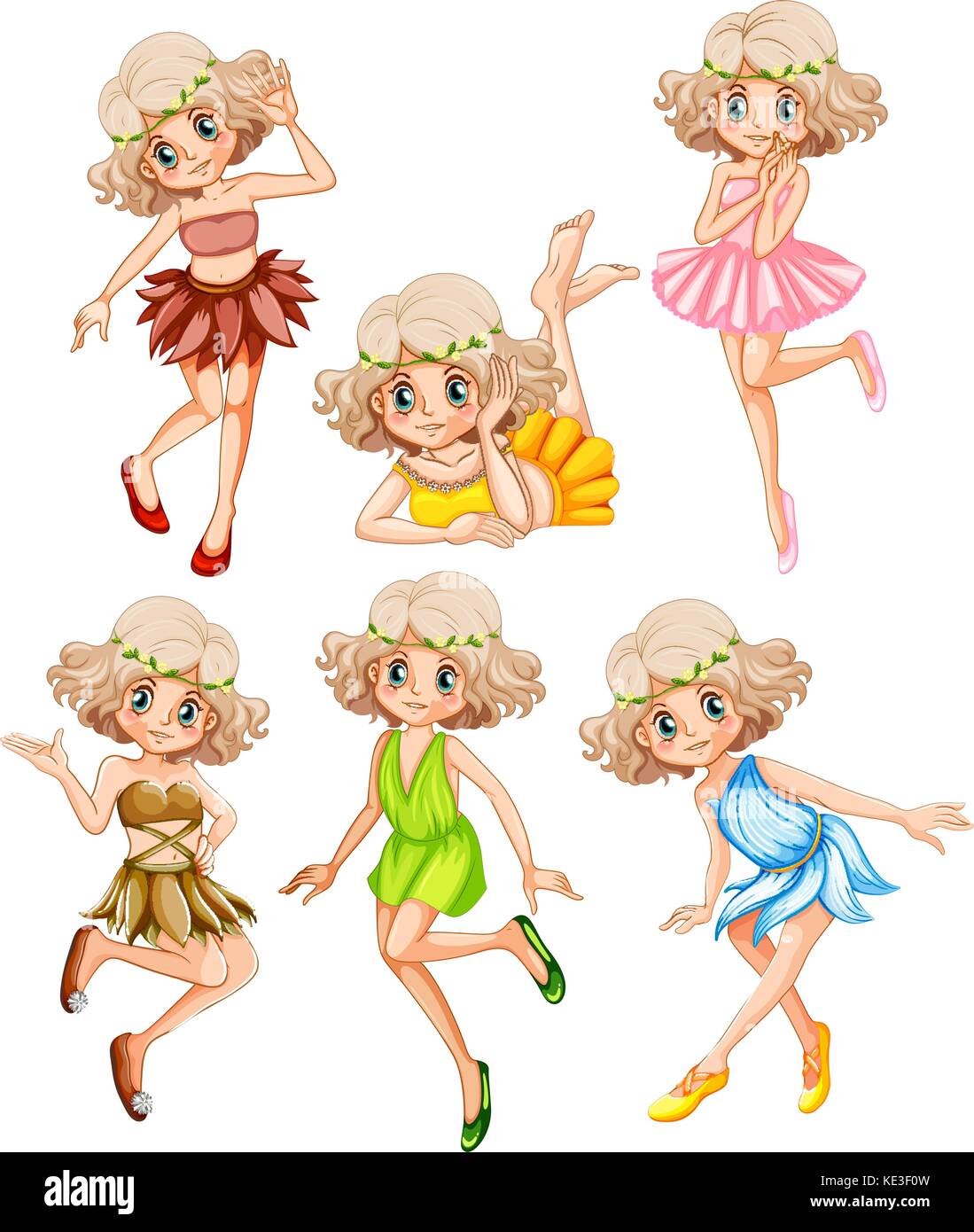 Six fairies in colorful dress illustration Stock Vector Image & Art - Alamy