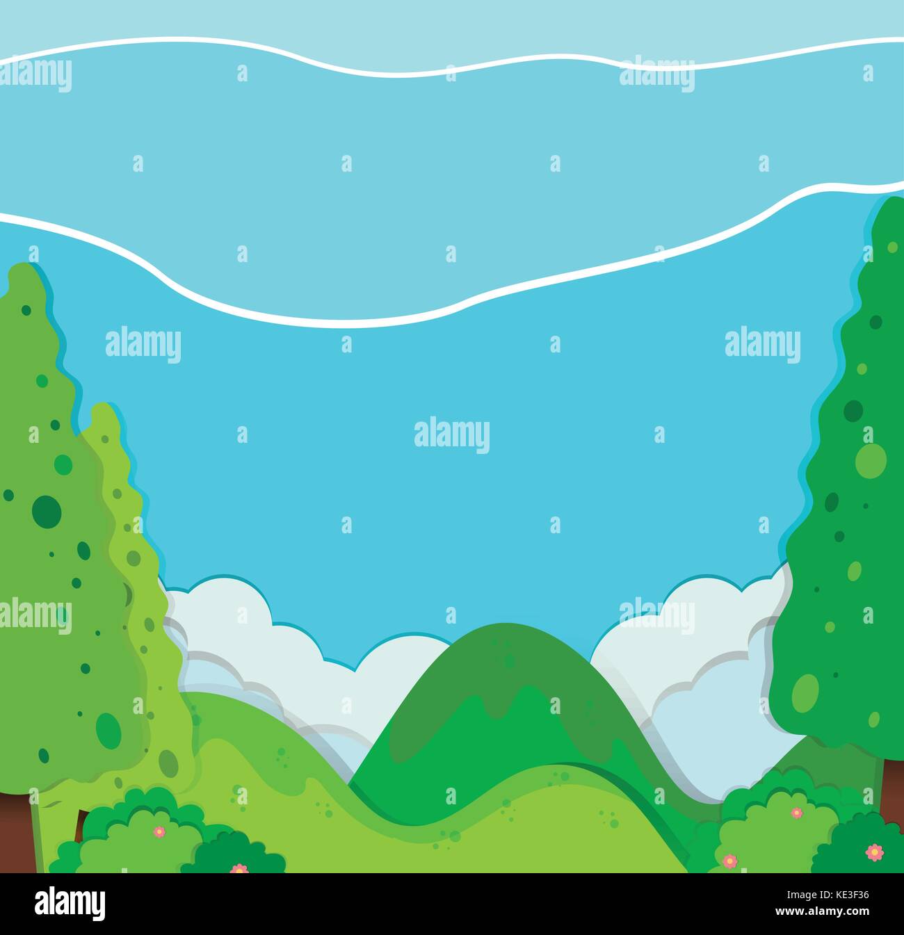 Nature scene with trees and mountains illustration Stock Vector Image ...