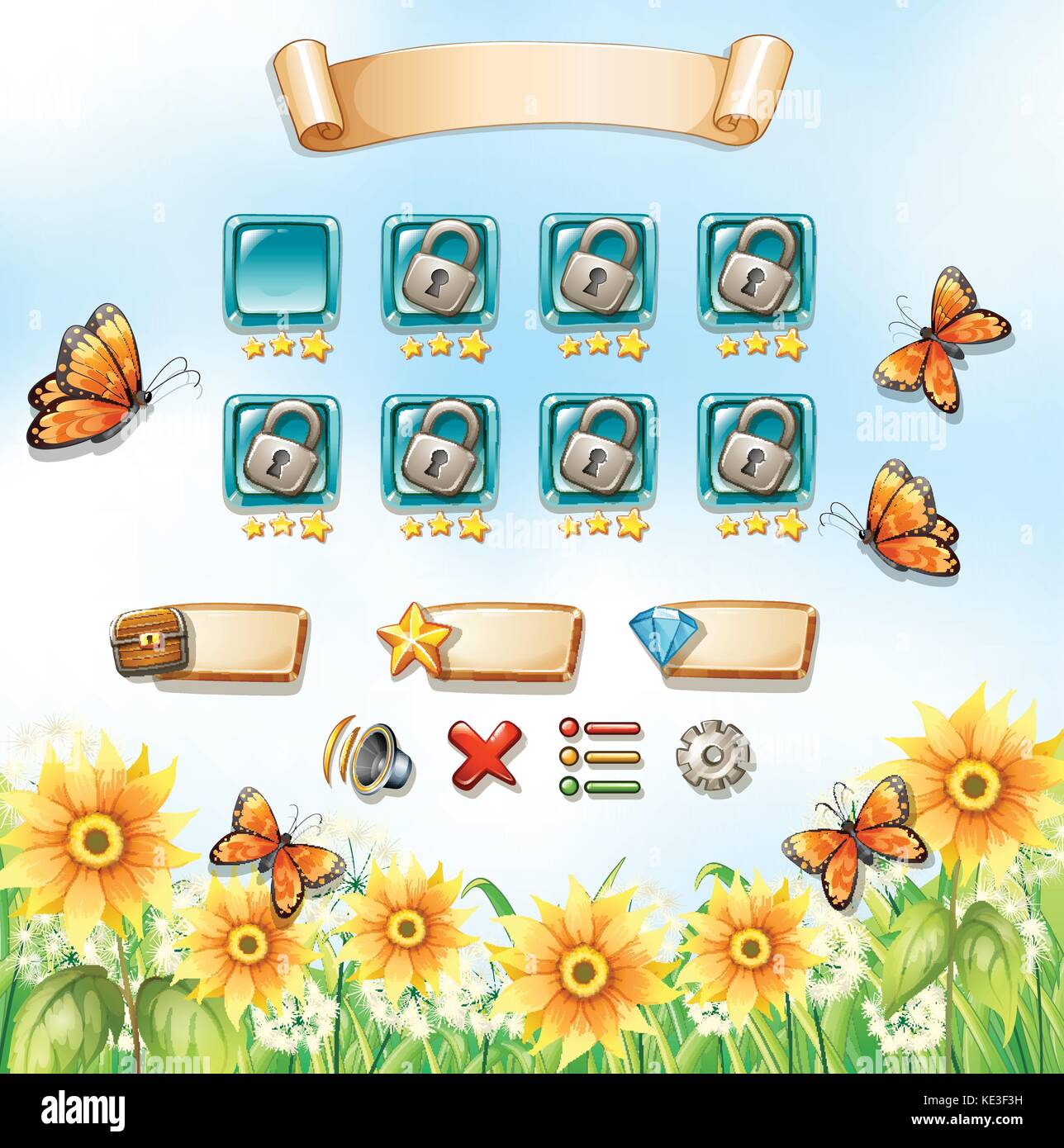 Game template with butterflies in the garden illustration Stock Vector ...