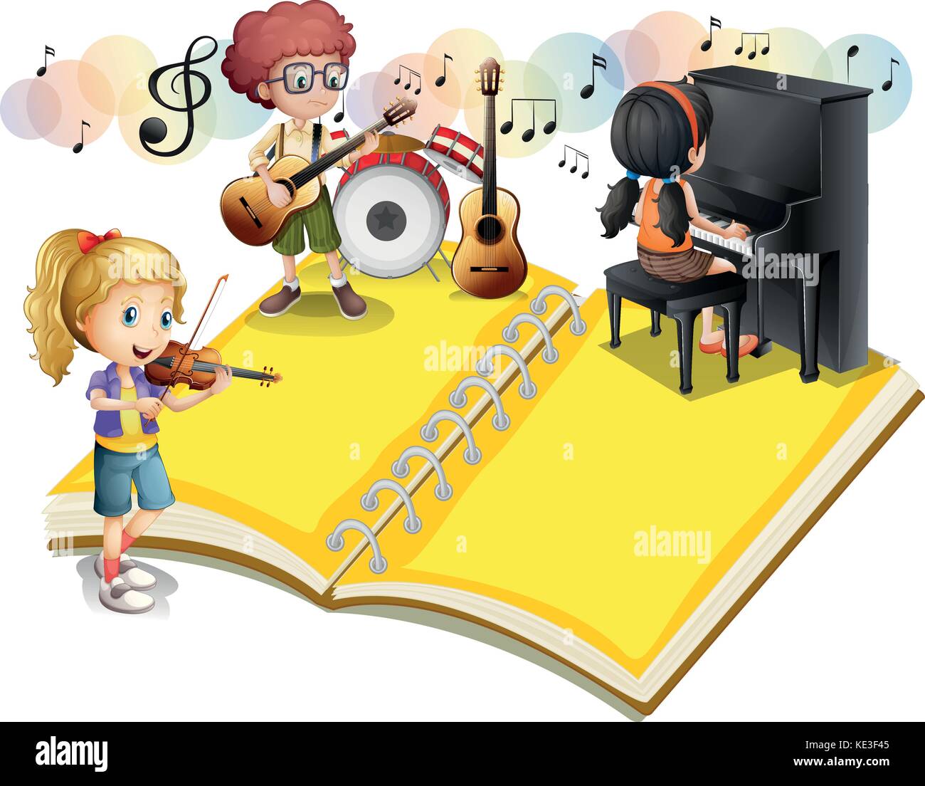 Children playing musical instrument illustration Stock Vector Image ...