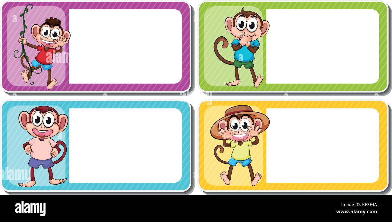 Square lables with cute monkeys illustration Stock Vector Image & Art ...