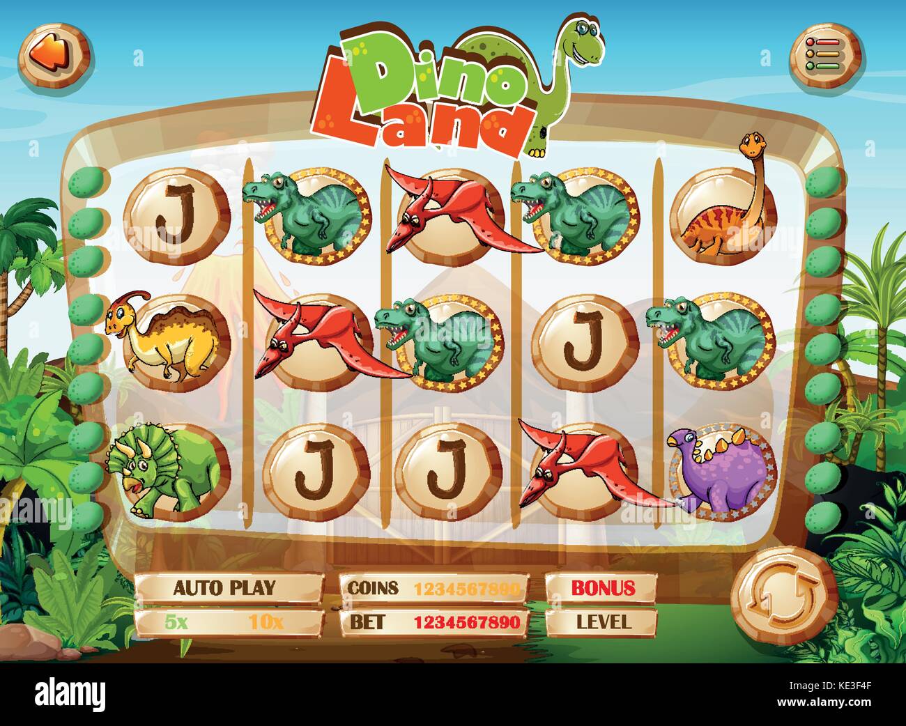 Slot game template with dinosaur characters illustration Stock Vector ...