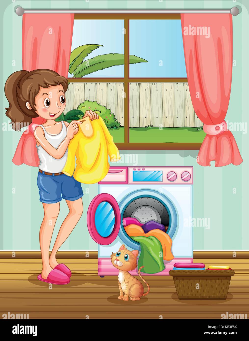 Washing laundry basket cat Stock Vector Images - Alamy