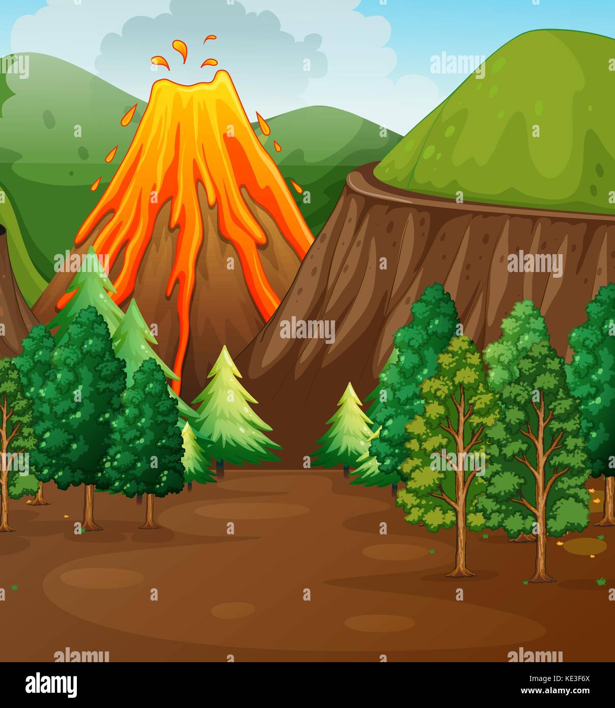 Nature scene with volcano eruption illustration Stock Vector Image ...