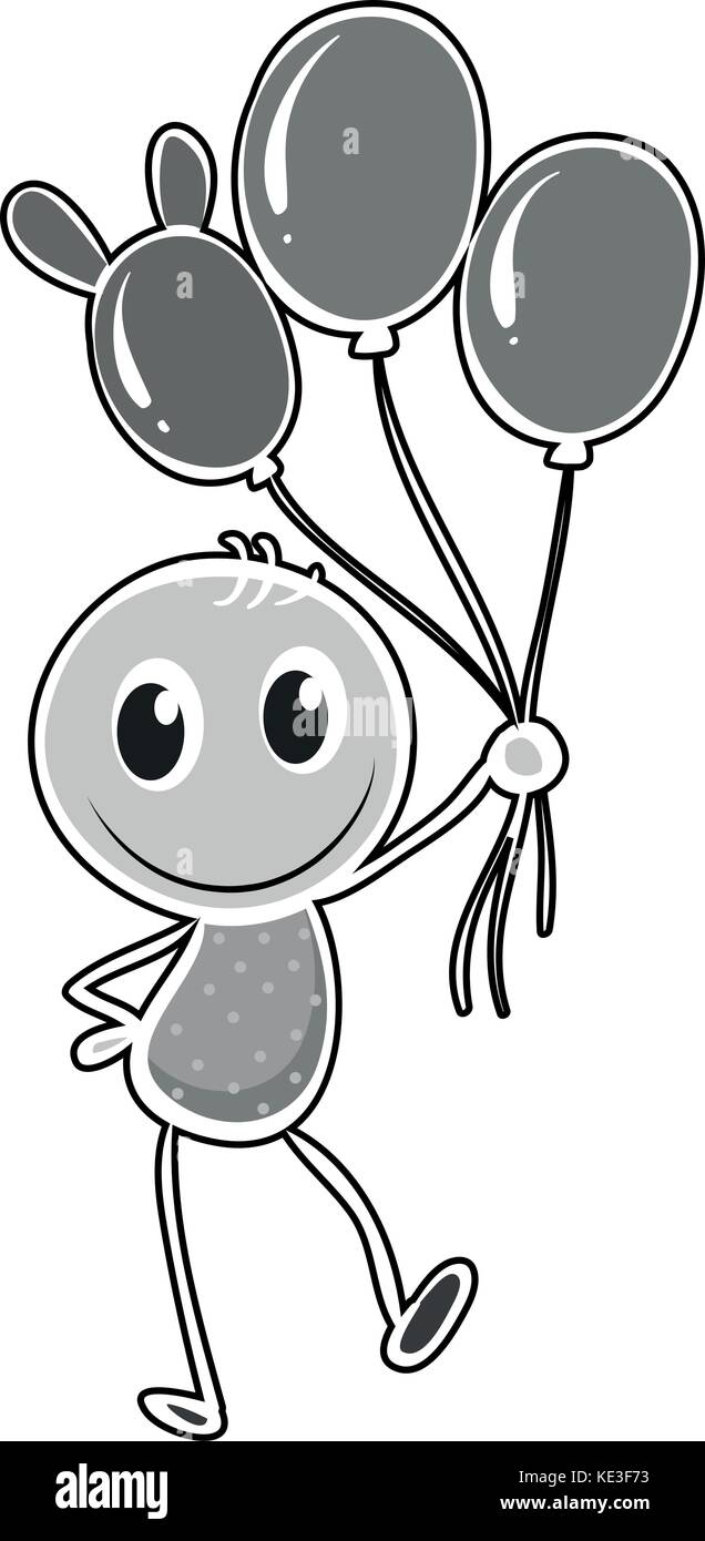 Kid carrying three balloons illustration Stock Vector Image & Art - Alamy