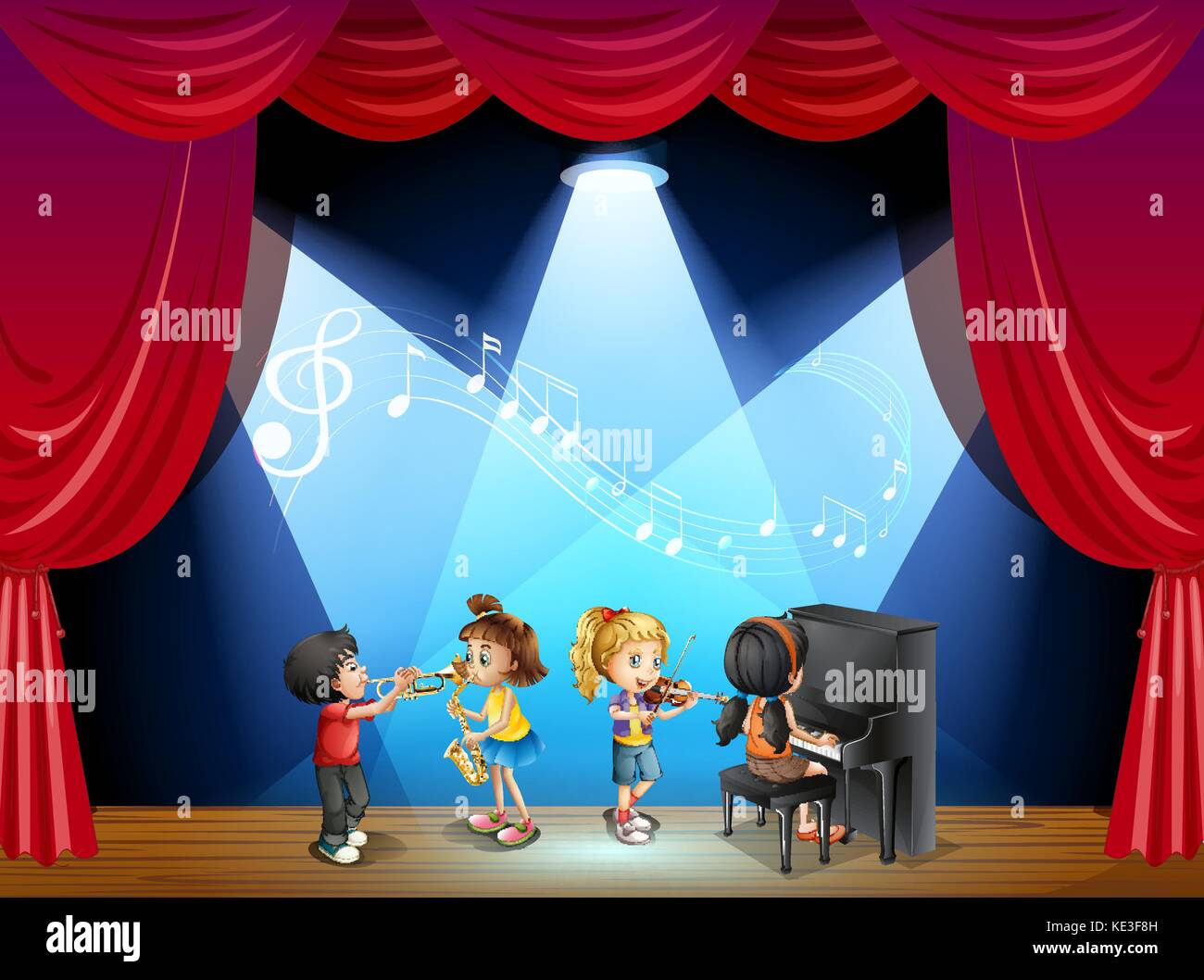 Children playing musical instrument on stage illustration Stock Vector ...