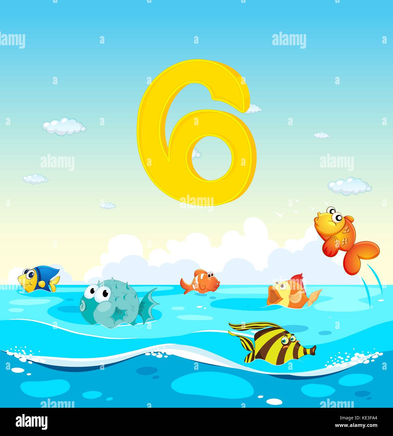 Number six with 6 fish in the ocean illustration Stock Vector Image ...