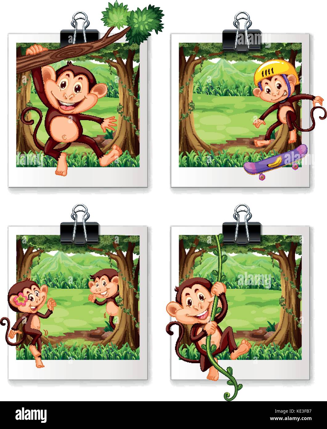 Four frames of monkey in the jungle illustration Stock Vector Image ...