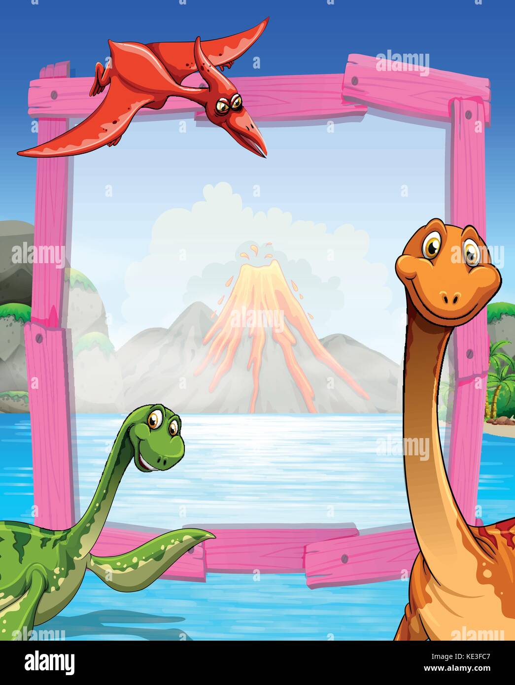 Frame design with dinosaurs at the lake illustration Stock Vector Image ...