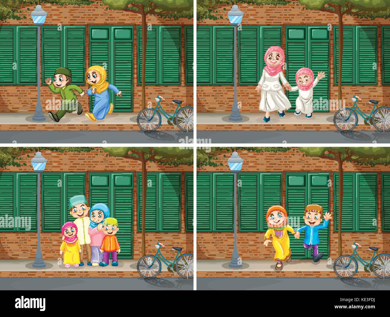 Muslim family in the neighborhood illustration Stock Vector Image & Art ...