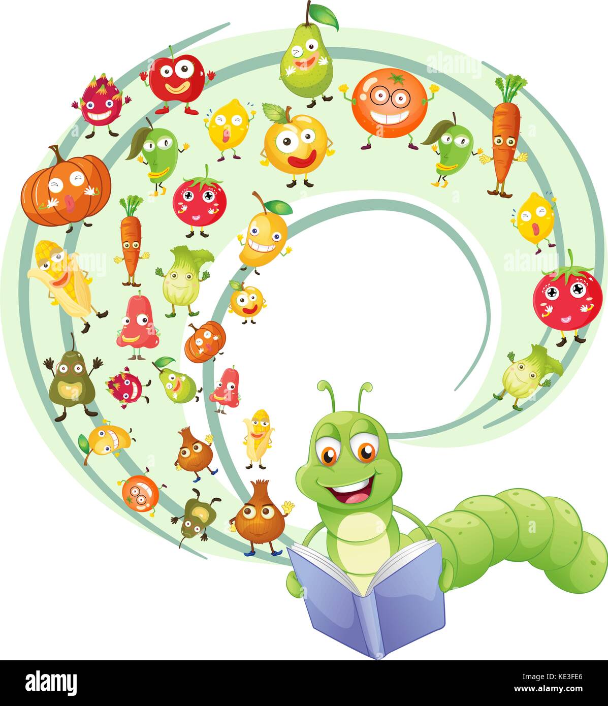 Worm reading book of fruits illustration Stock Vector Image & Art - Alamy
