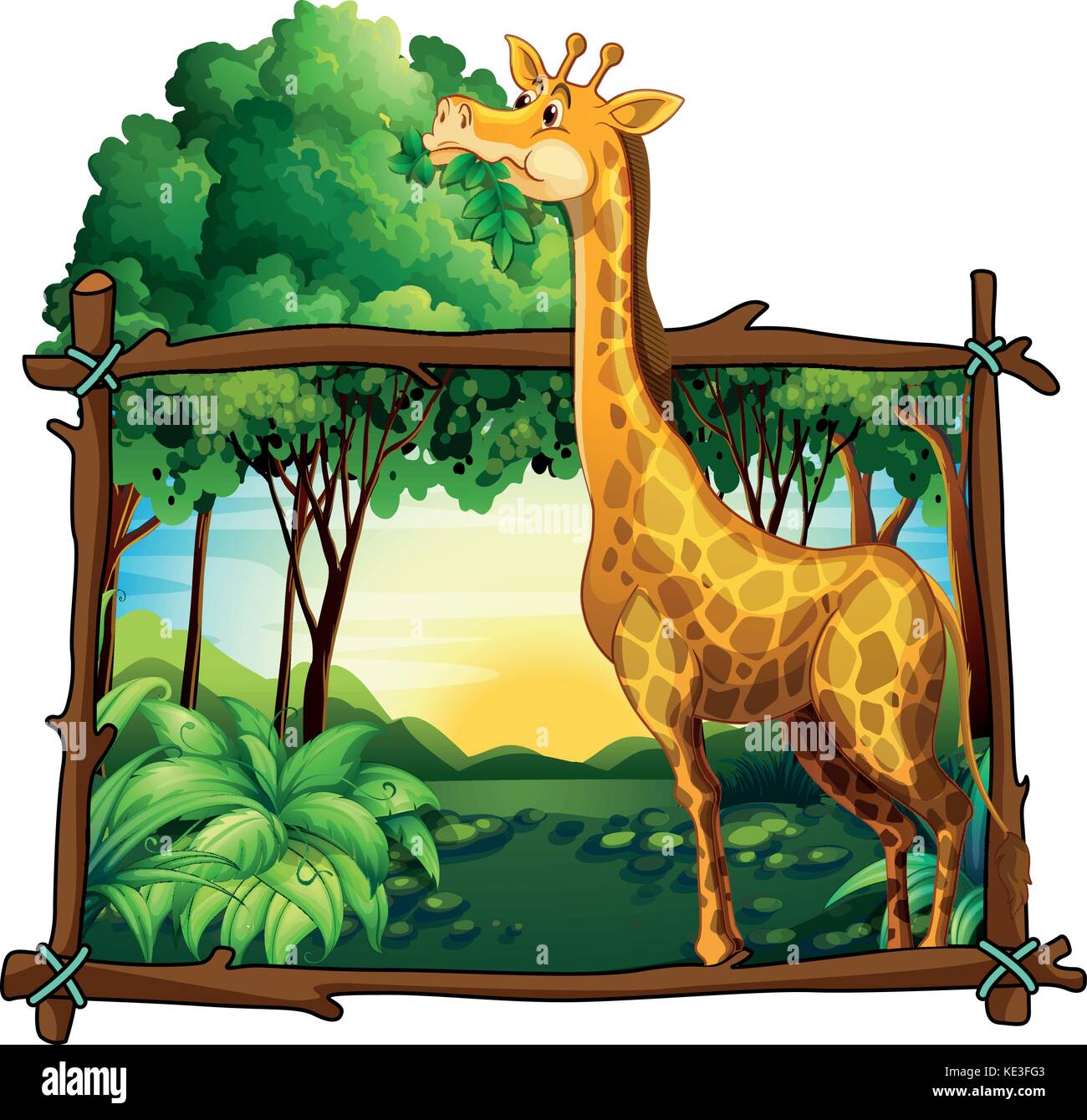 Cartoon Giraffe Eating Tree