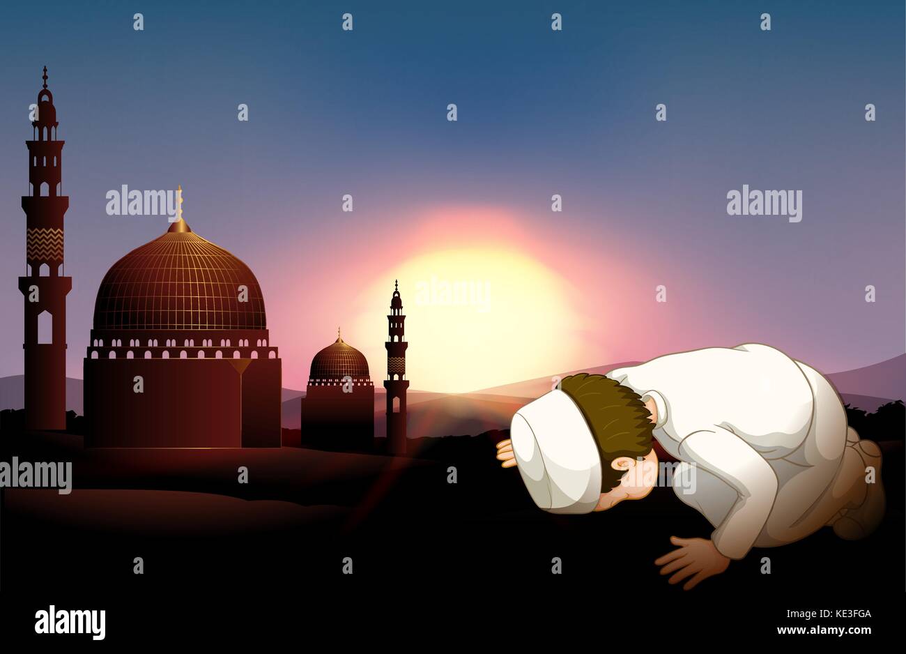 Muslim person praying at mosque illustration Stock Vector Image & Art ...