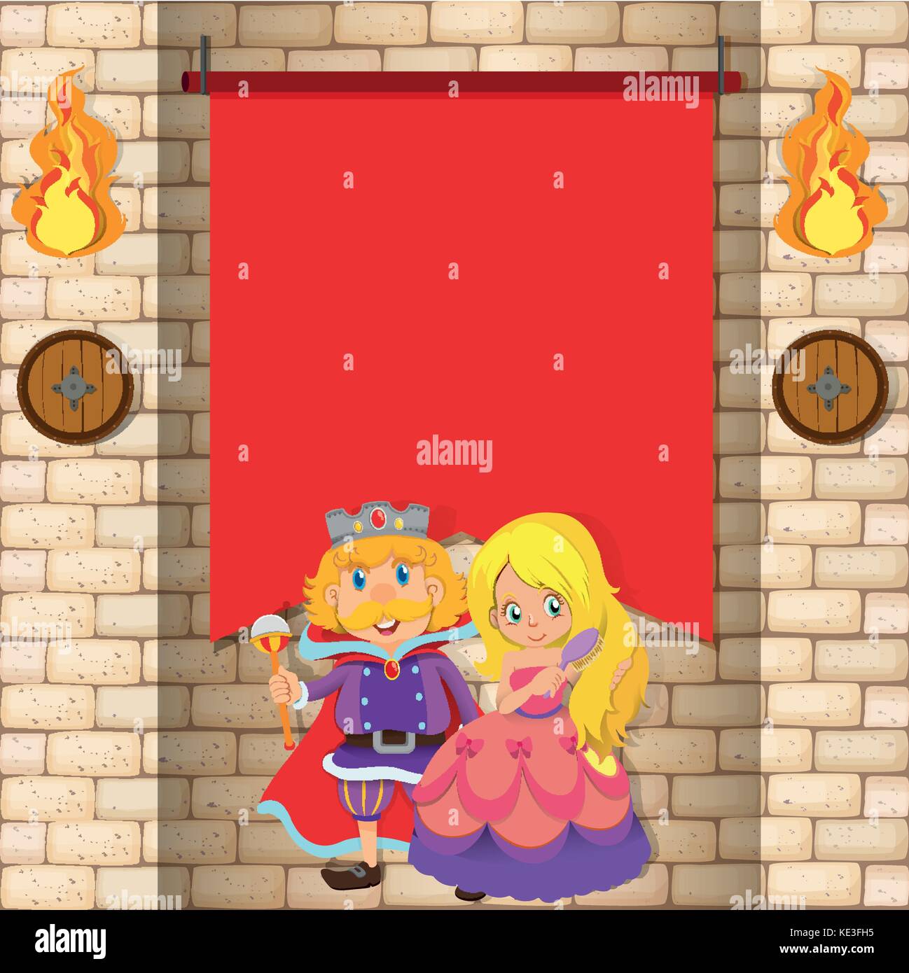 King and princess by the red banner illustration Stock Vector Image ...
