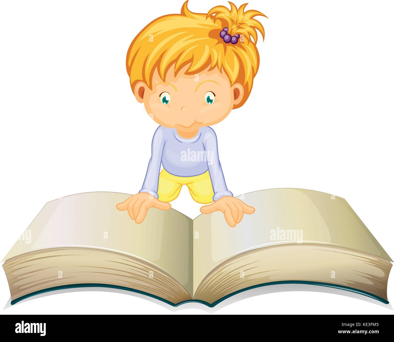 Little girl reading from big book illustration Stock Vector Image & Art ...