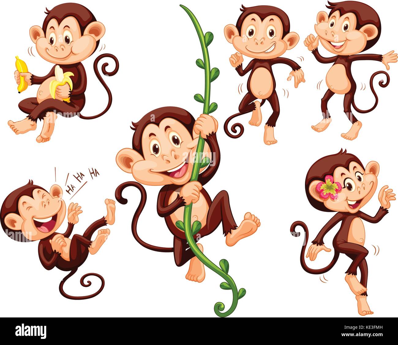 Little monkeys doing different things illustration Stock Vector Image ...