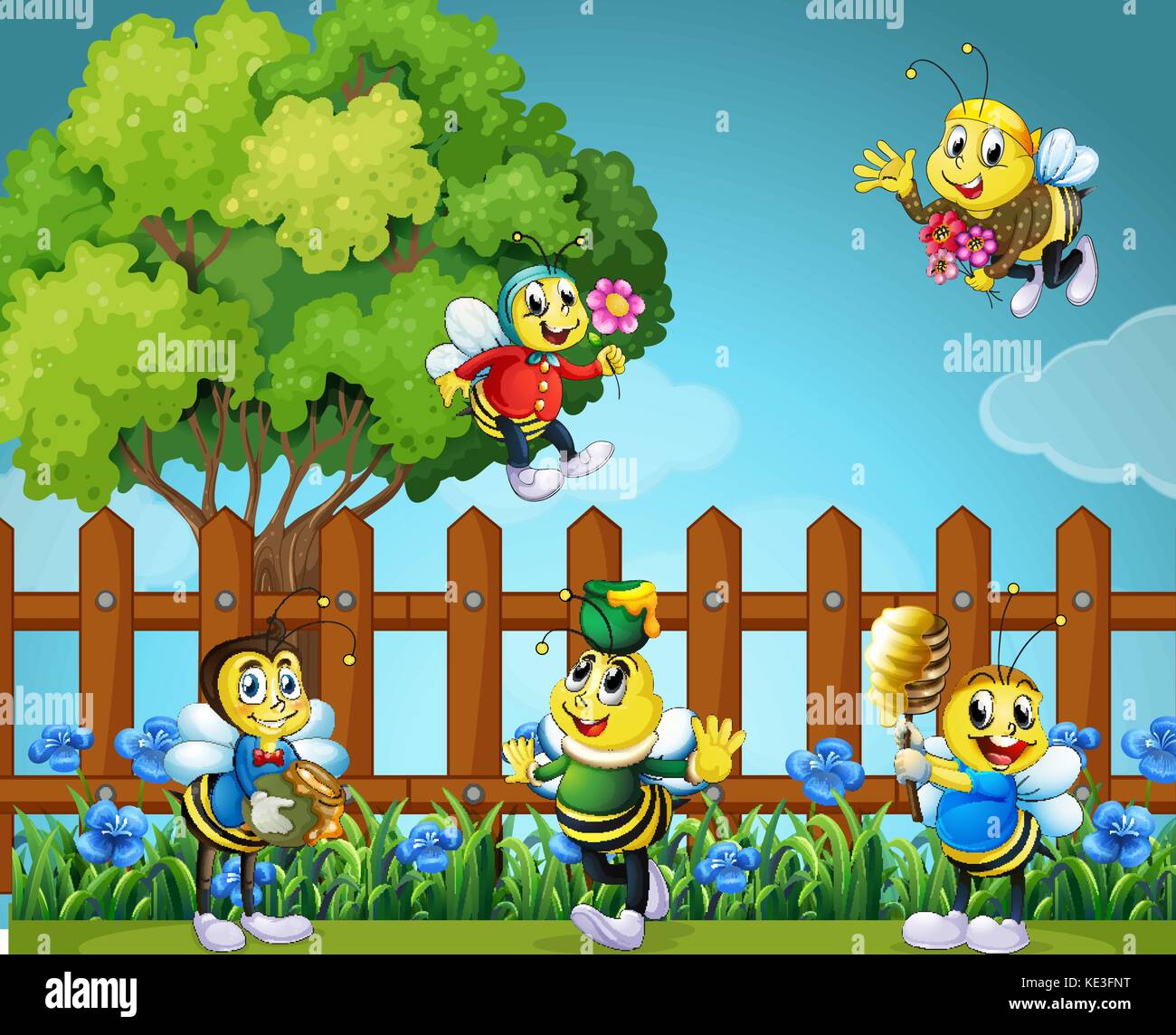 Five bees in the garden illustration Stock Vector Image & Art - Alamy