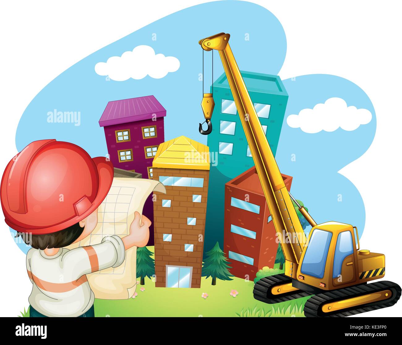 Man looking at plan for building something illustration Stock Vector ...