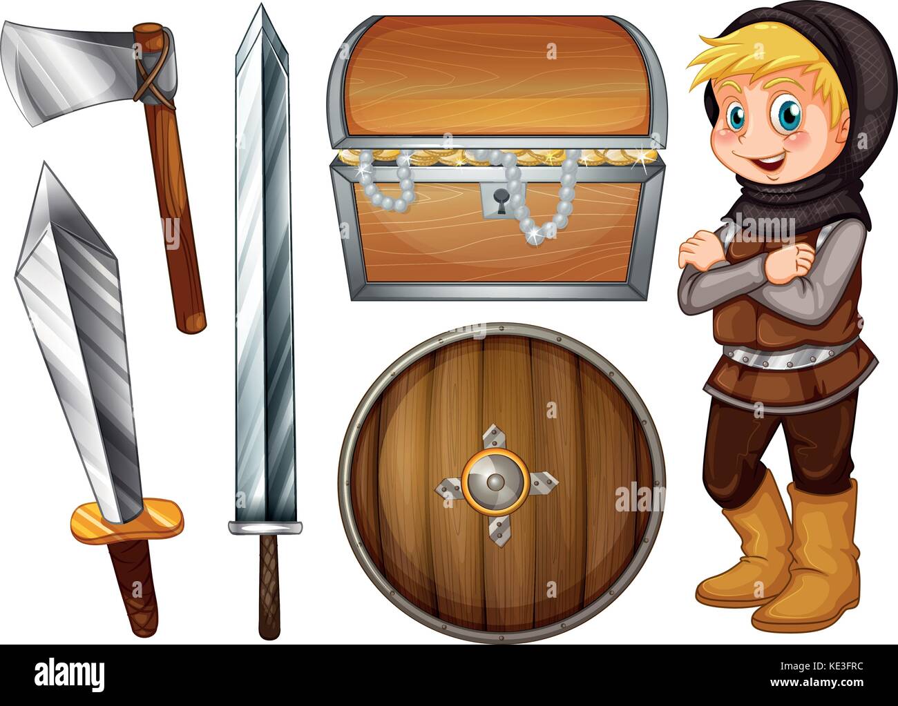Knight with weapons and treasure illustration Stock Vector Image & Art ...
