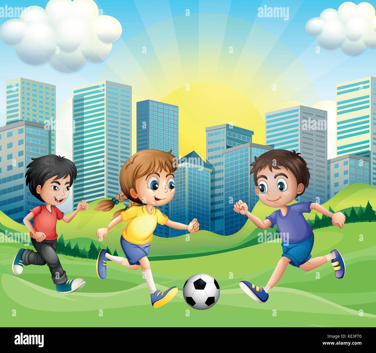 Children Play Soccer Clipart