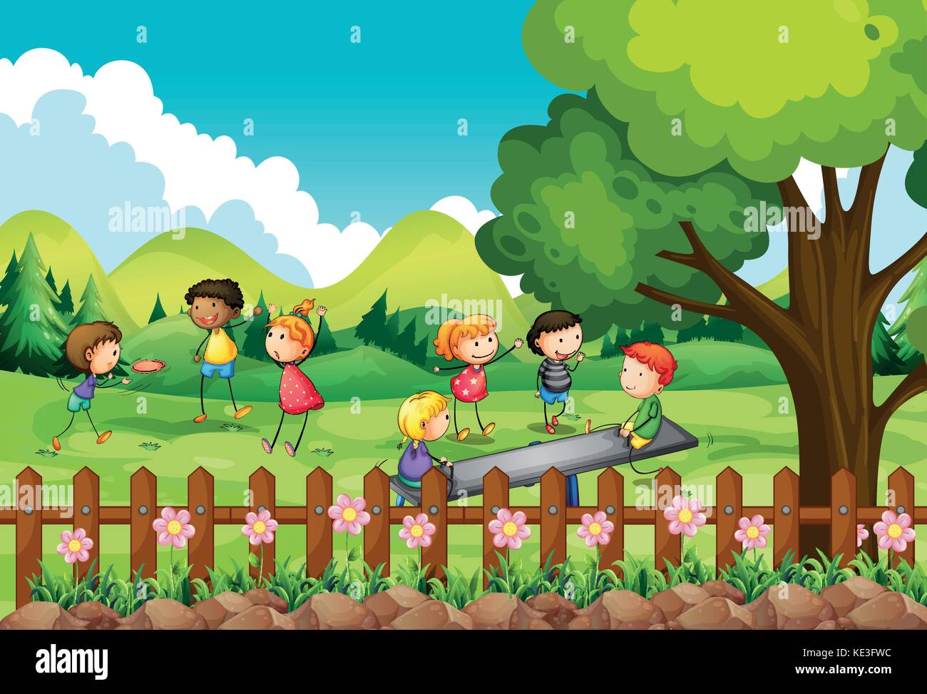 Children playing in the field illustration Stock Vector Image & Art - Alamy