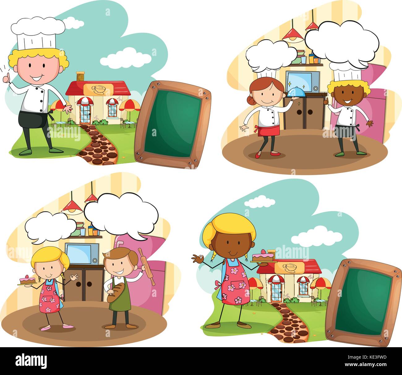 Chef and bakers at the workplace illustration Stock Vector Image & Art ...