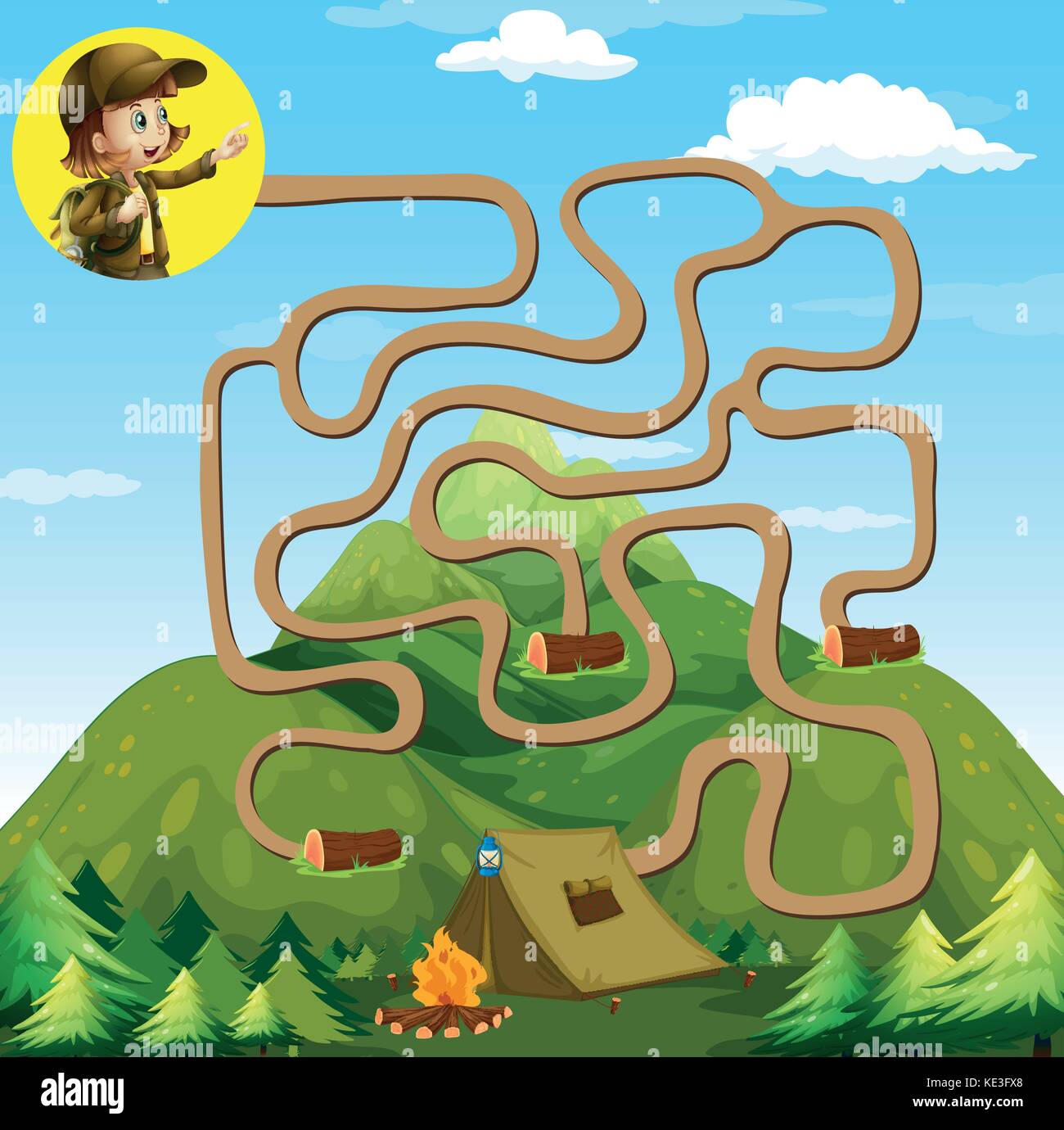 Game template with girl and camping site illustration Stock Vector ...