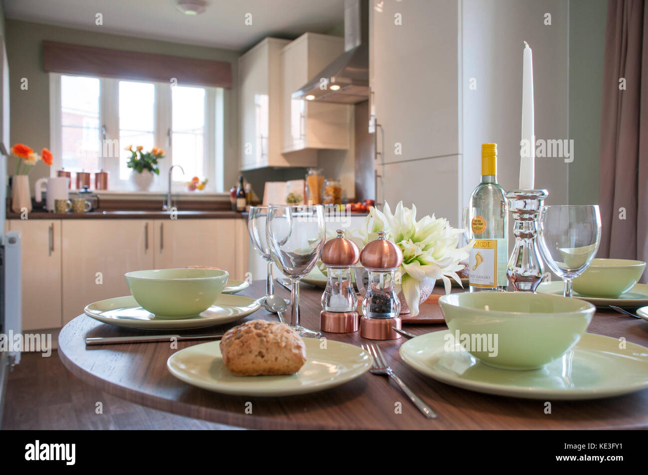 Family dining kitchen set for lunch Stock Photo - Alamy