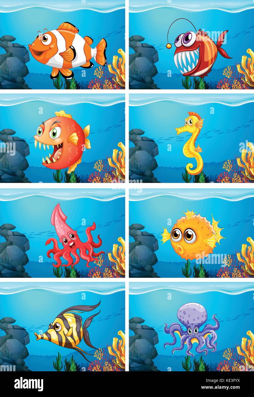 Different sea animals in the sea illustration Stock Vector Image & Art ...