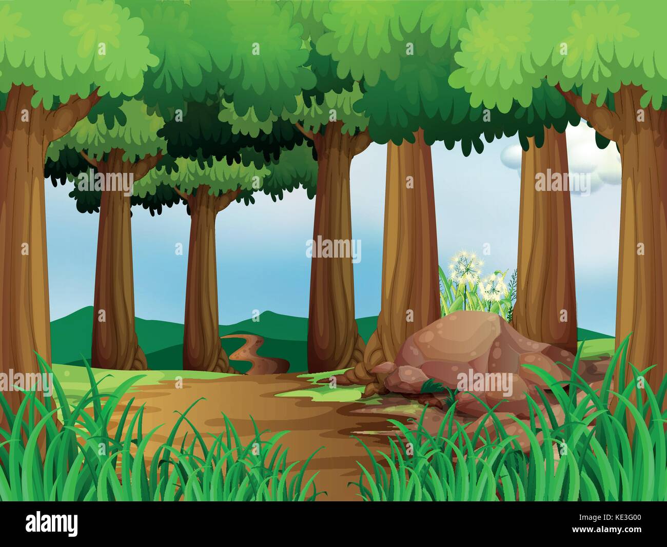 Nature scene with hiking track in the forest illustration Stock Vector ...