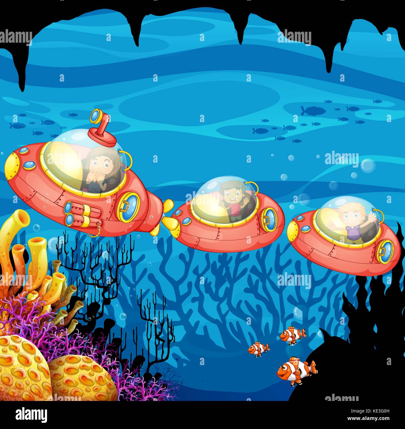 Children riding submarine underwater illustration Stock Vector Image ...