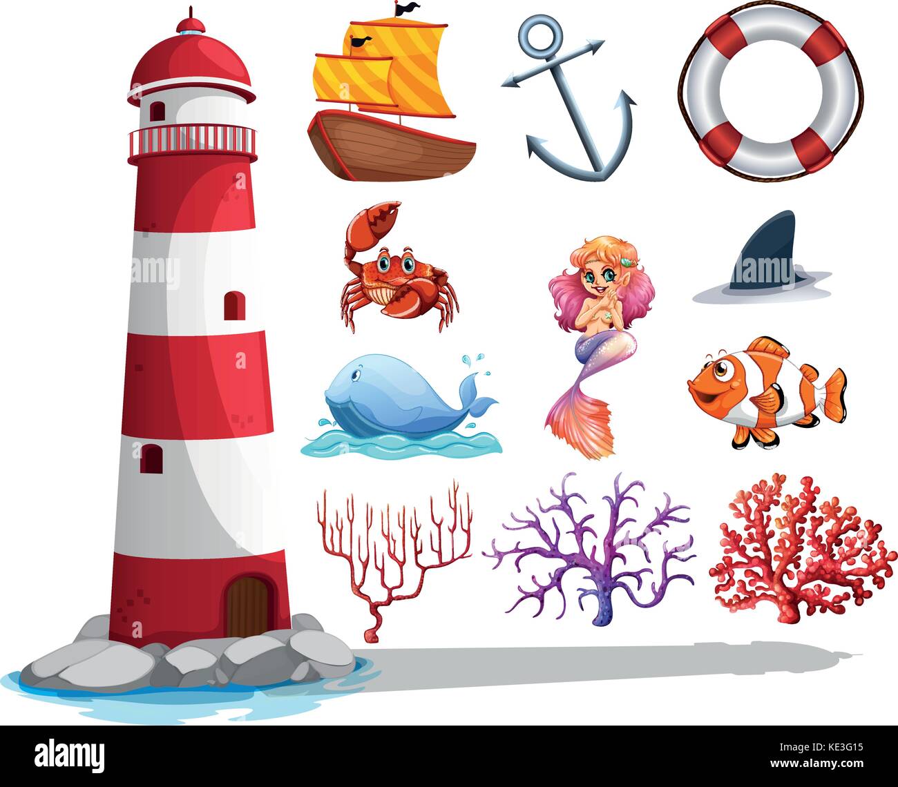 Lighthouse and other ocean things illustration Stock Vector Image & Art ...