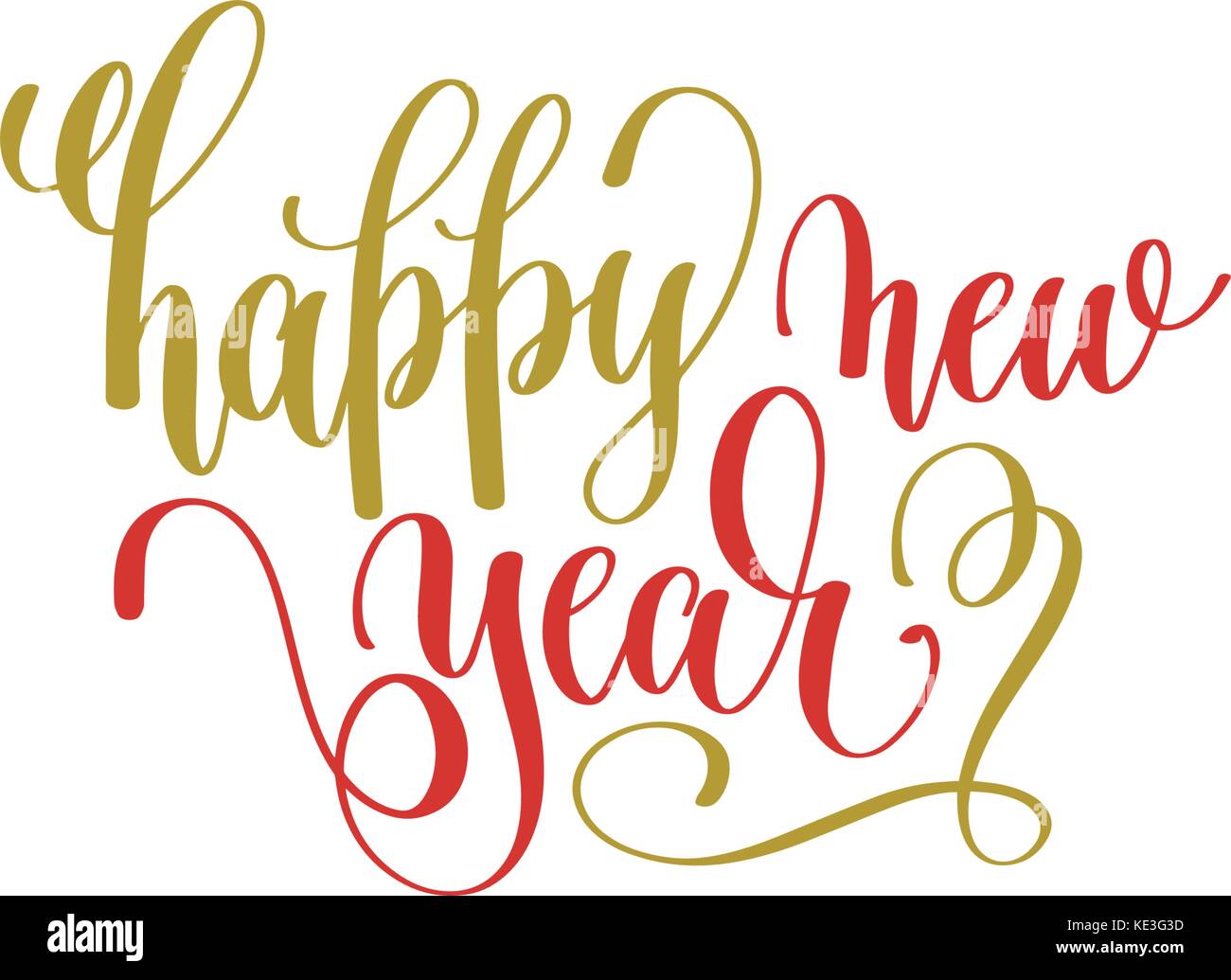 happy new year hand lettering holiday red and gold inscription Stock ...