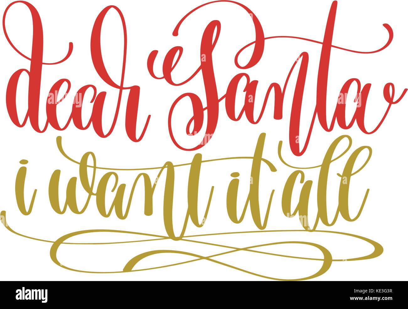 dear santa i want it all hand lettering holiday red and gold ins Stock ...