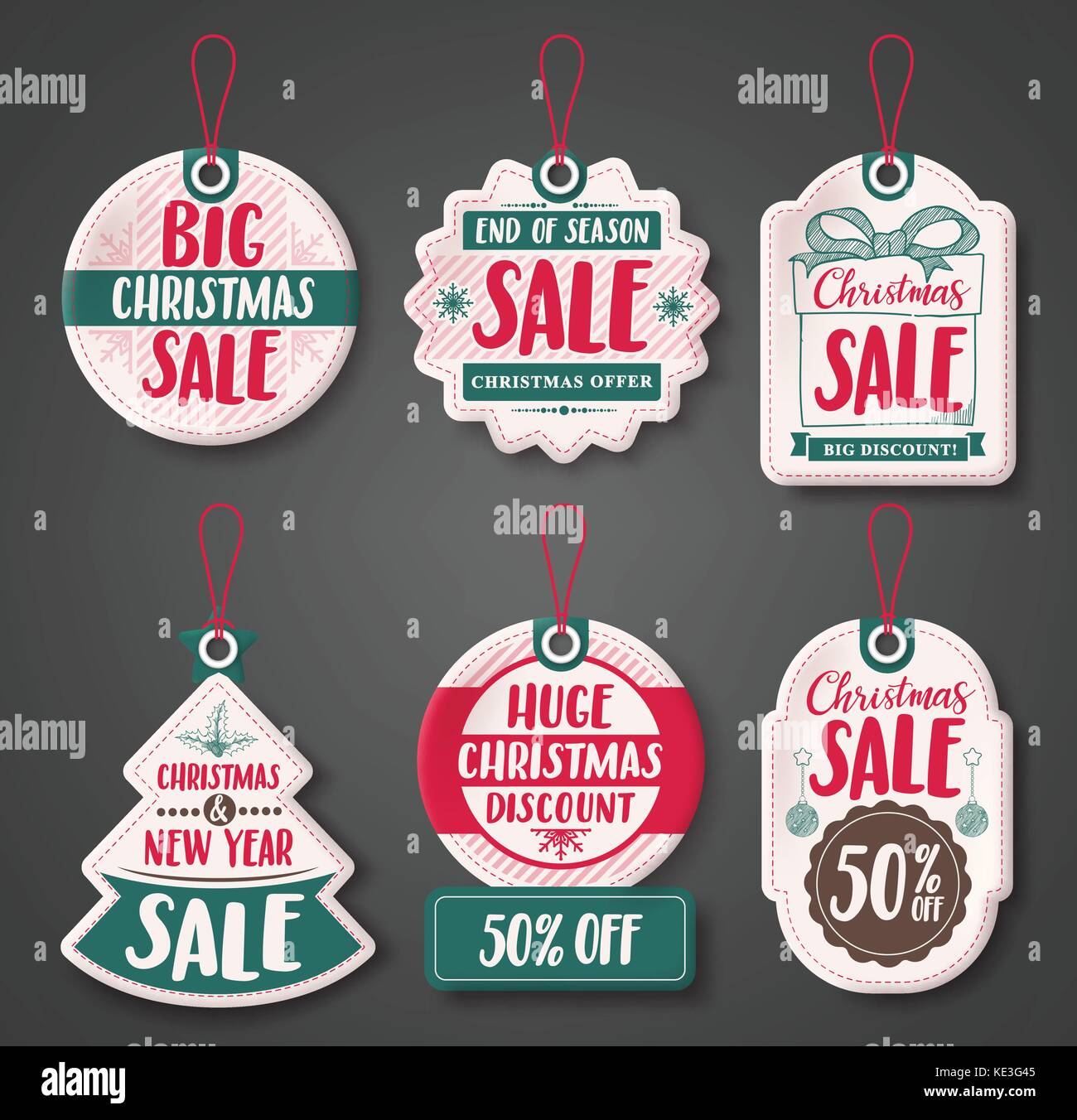 Christmas sale price tags vector set with different discount text and ...