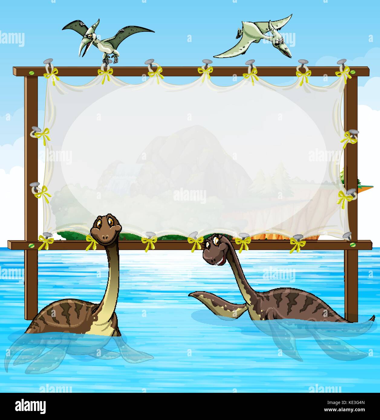 Frame design with dinosaurs in the sea illustration Stock Vector Image ...