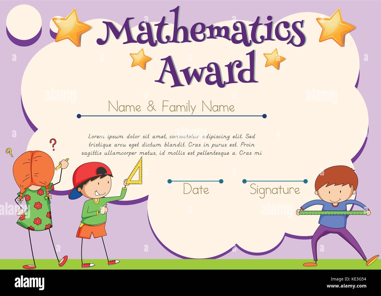 Mathematics certificate with student in background illustration Stock ...
