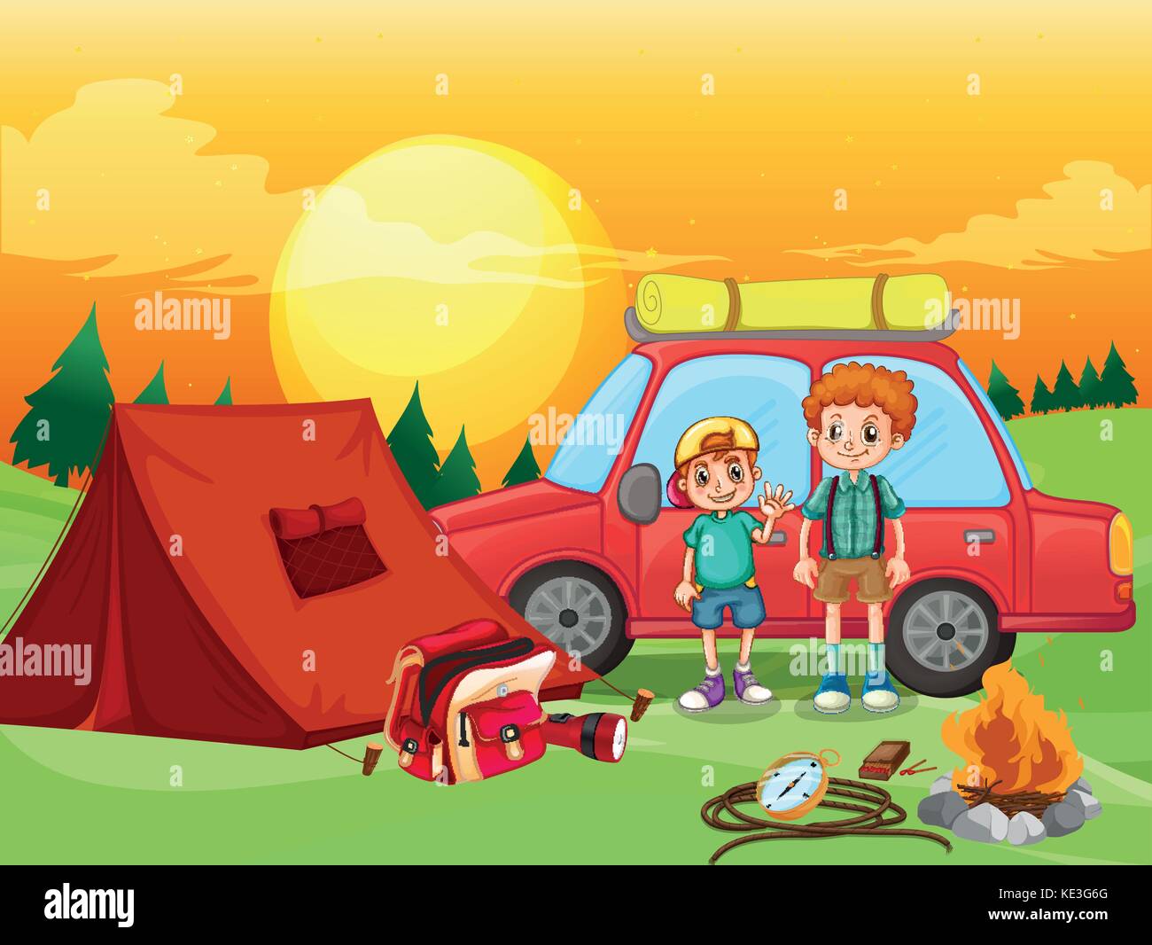 Boys camping out in the field illustration Stock Vector Image & Art - Alamy
