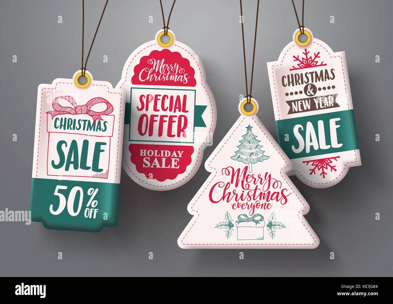 Christmas hanging sale tags vector set in white color with different ...