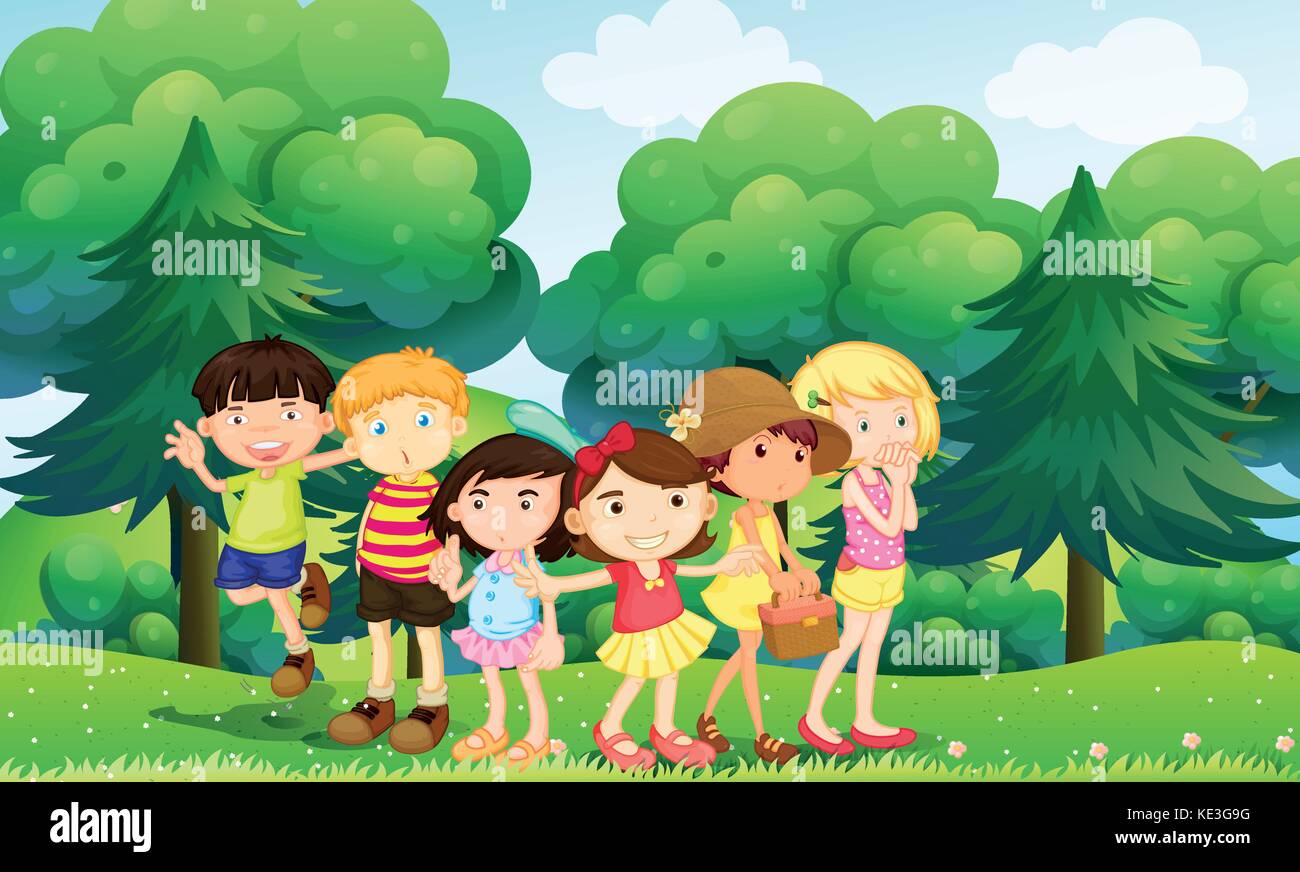 Children standing in the park illustration Stock Vector Image & Art - Alamy