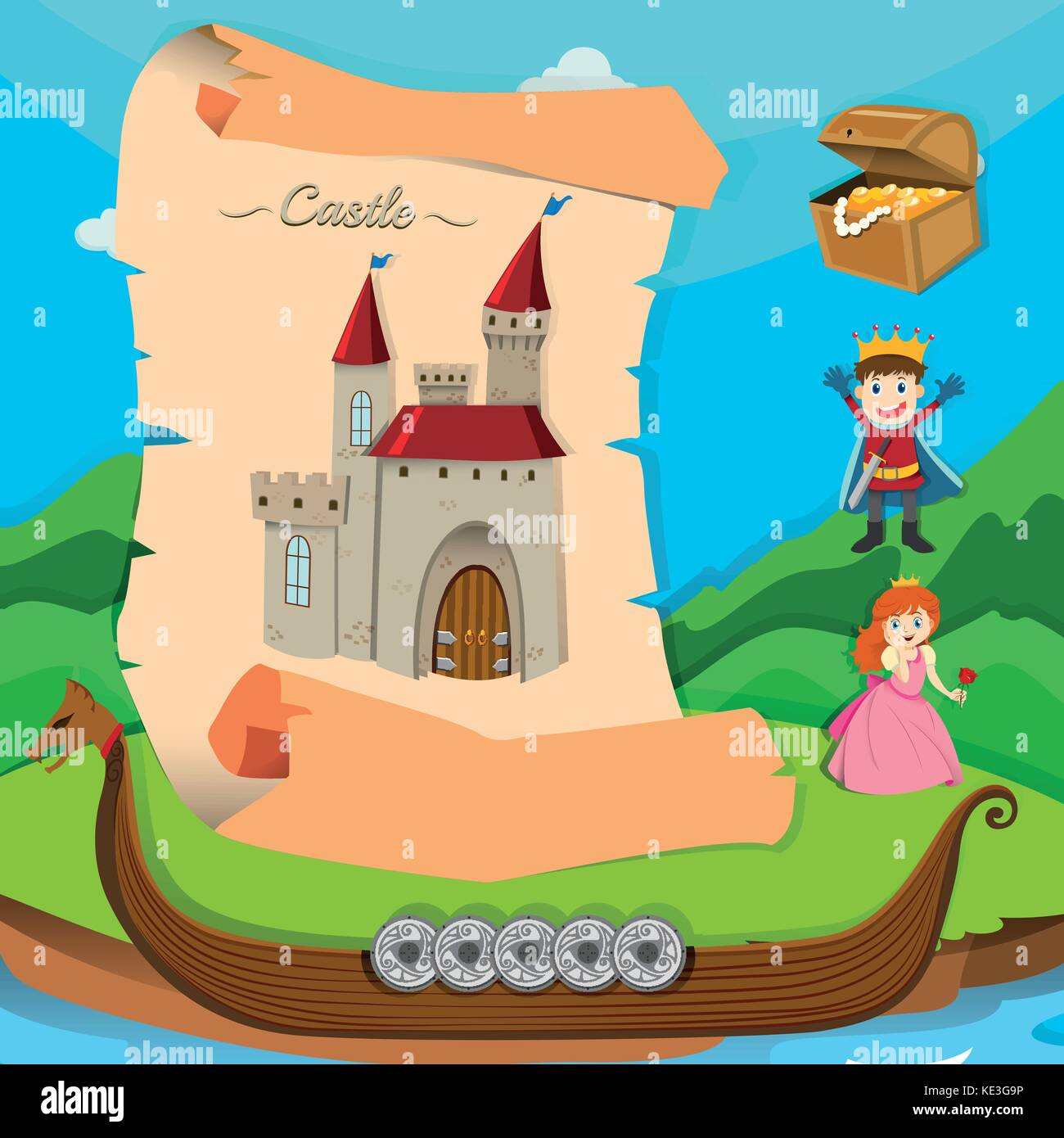 Fairytale theme with castle and characters illustration Stock Vector ...
