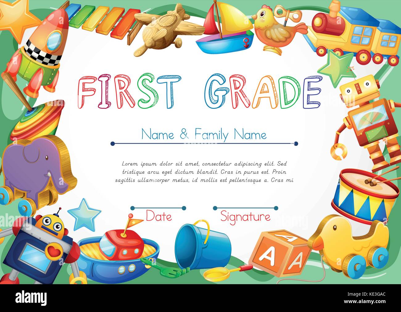 Certificate with toys in background illustration Stock Vector Image ...