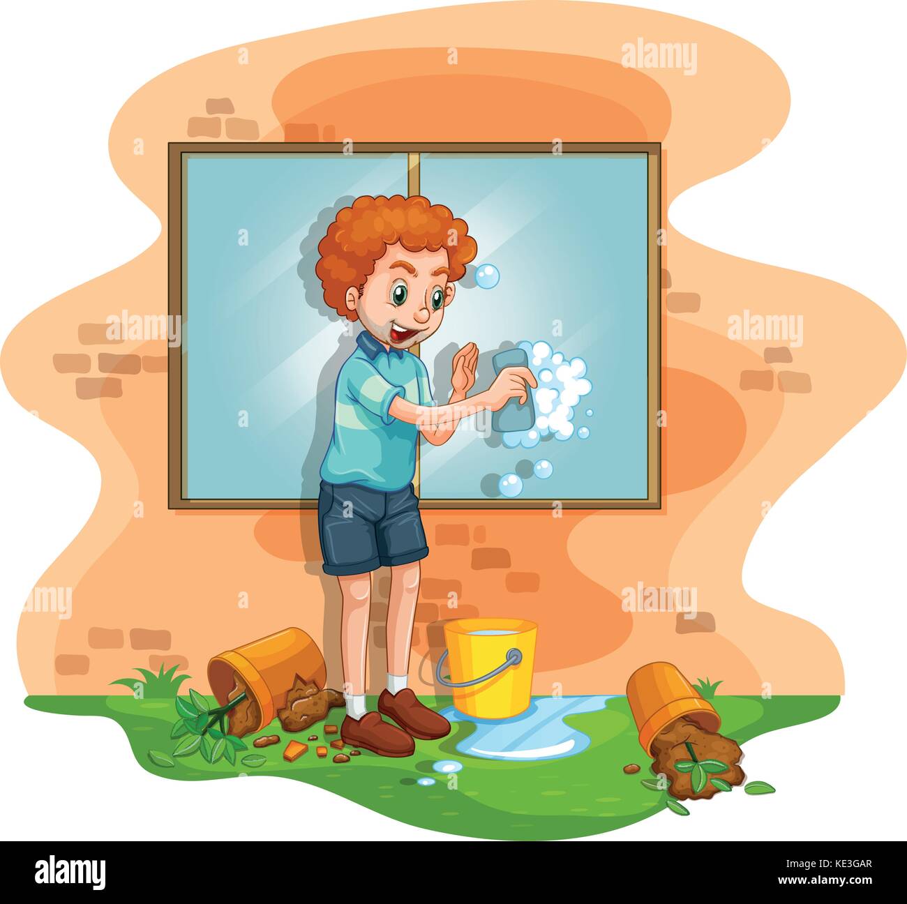 Man cleaning window at home illustration Stock Vector Image & Art - Alamy