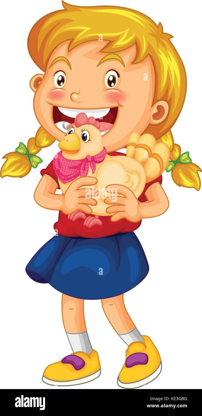Little girl carrying chicken illustration Stock Vector Image & Art - Alamy