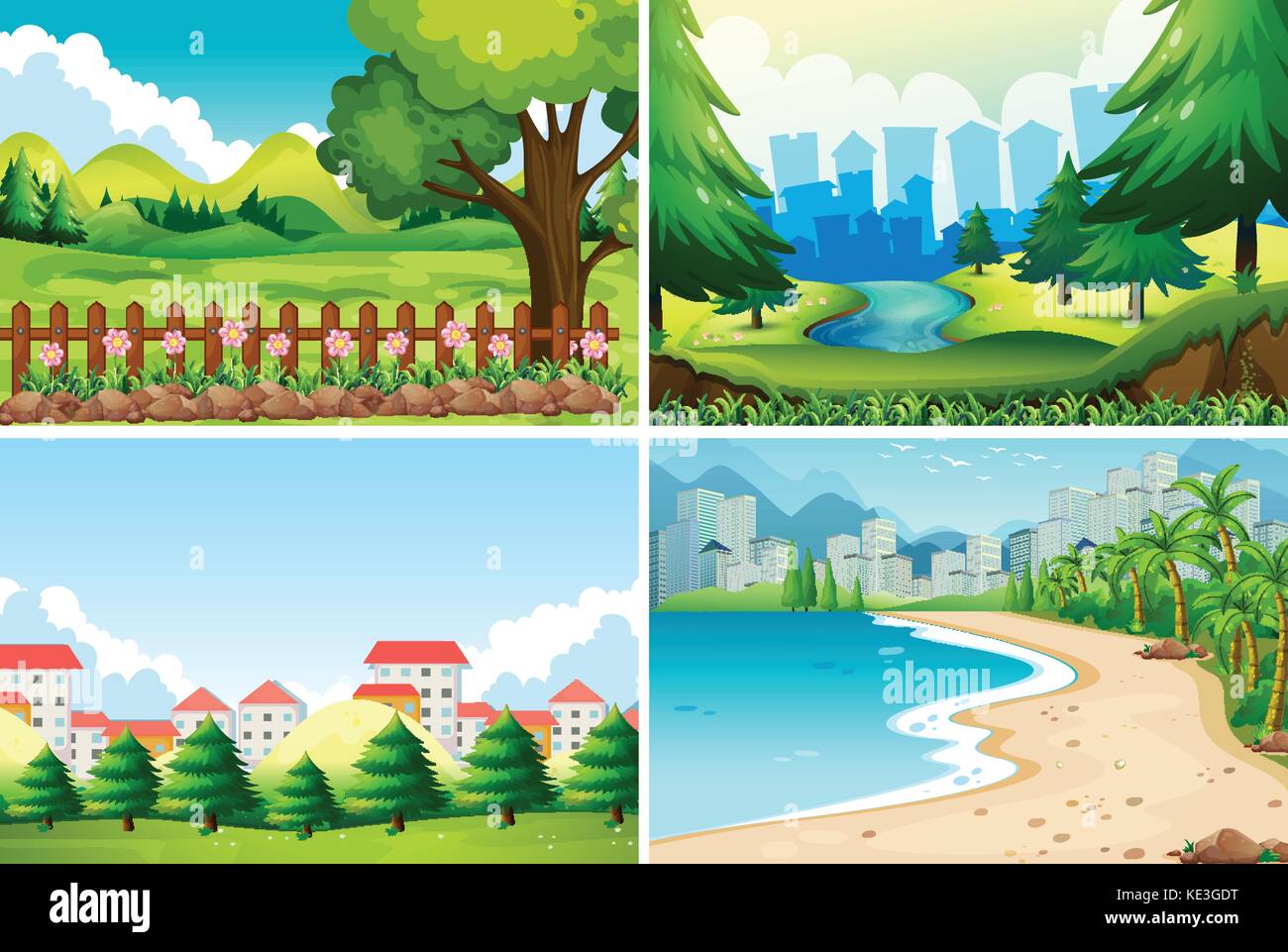 Four nature scene at daytime illustration Stock Vector Image & Art - Alamy