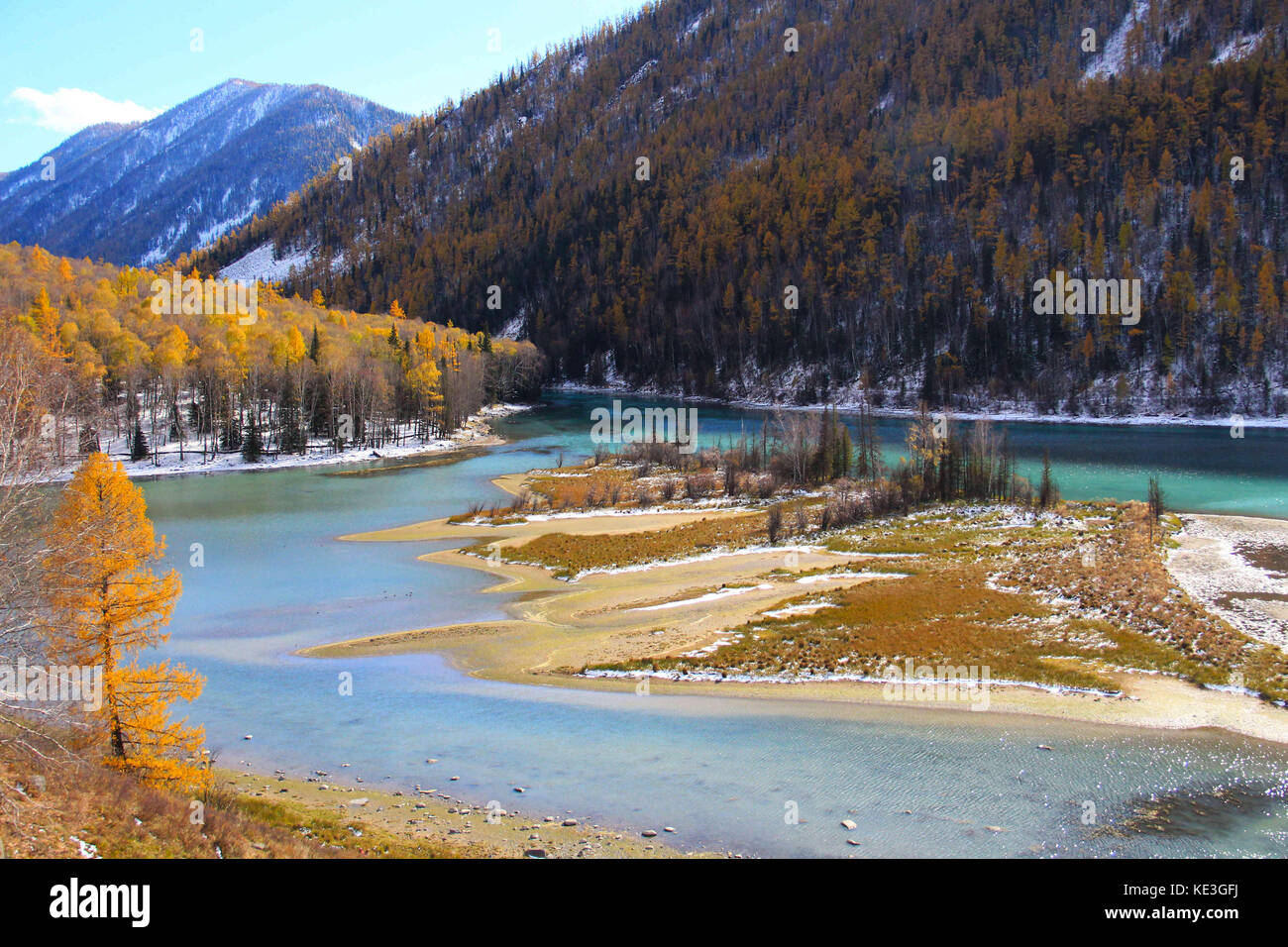 Autumn scenery of Kanas Lake, northwest China's Xinjiang. Kanas Lake is ...